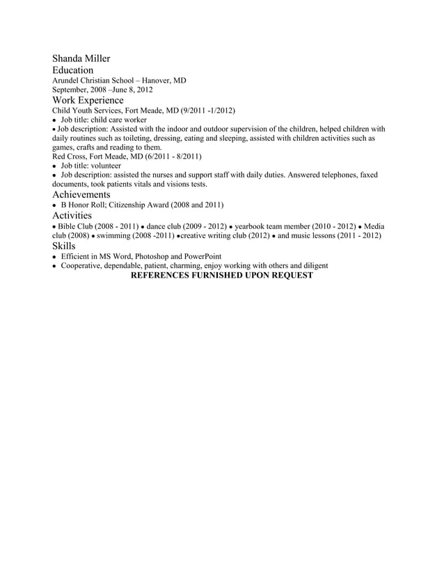 Shanda miller | DOCX | Daycare and Pre-School | Parenting