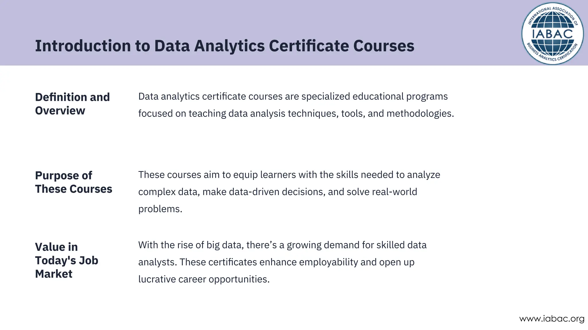What Are Certificate Courses in Data Analytics | IABAC | PPT