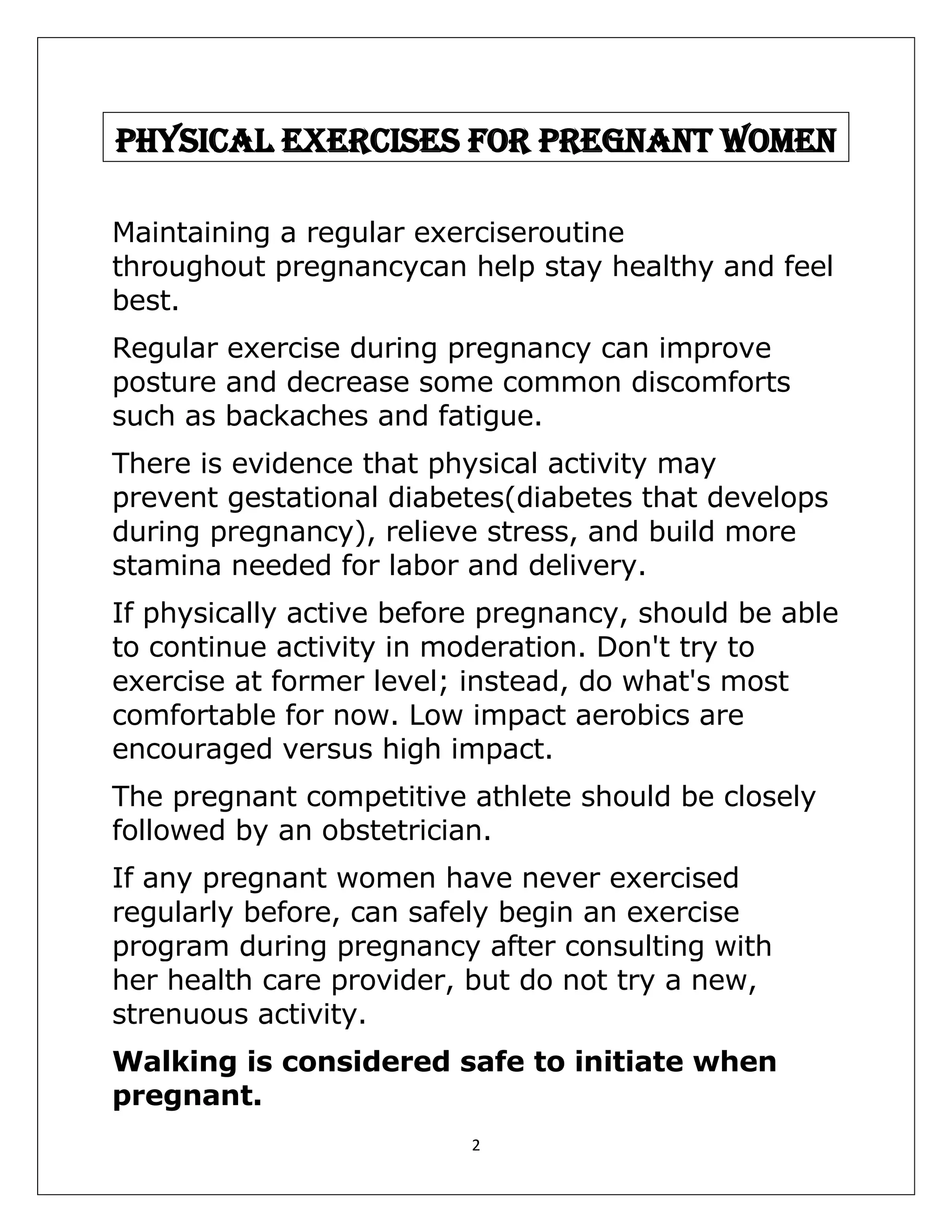 Physical Exercises for Pregnant Women | PDF