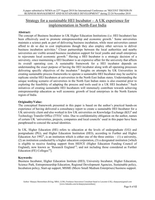 Strategy for a sustainable HEI Incubator – A UK experience for ...