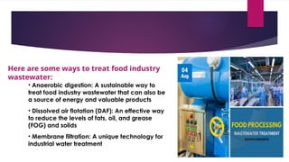 Characteristics of waste water form industries (Food industry and ...