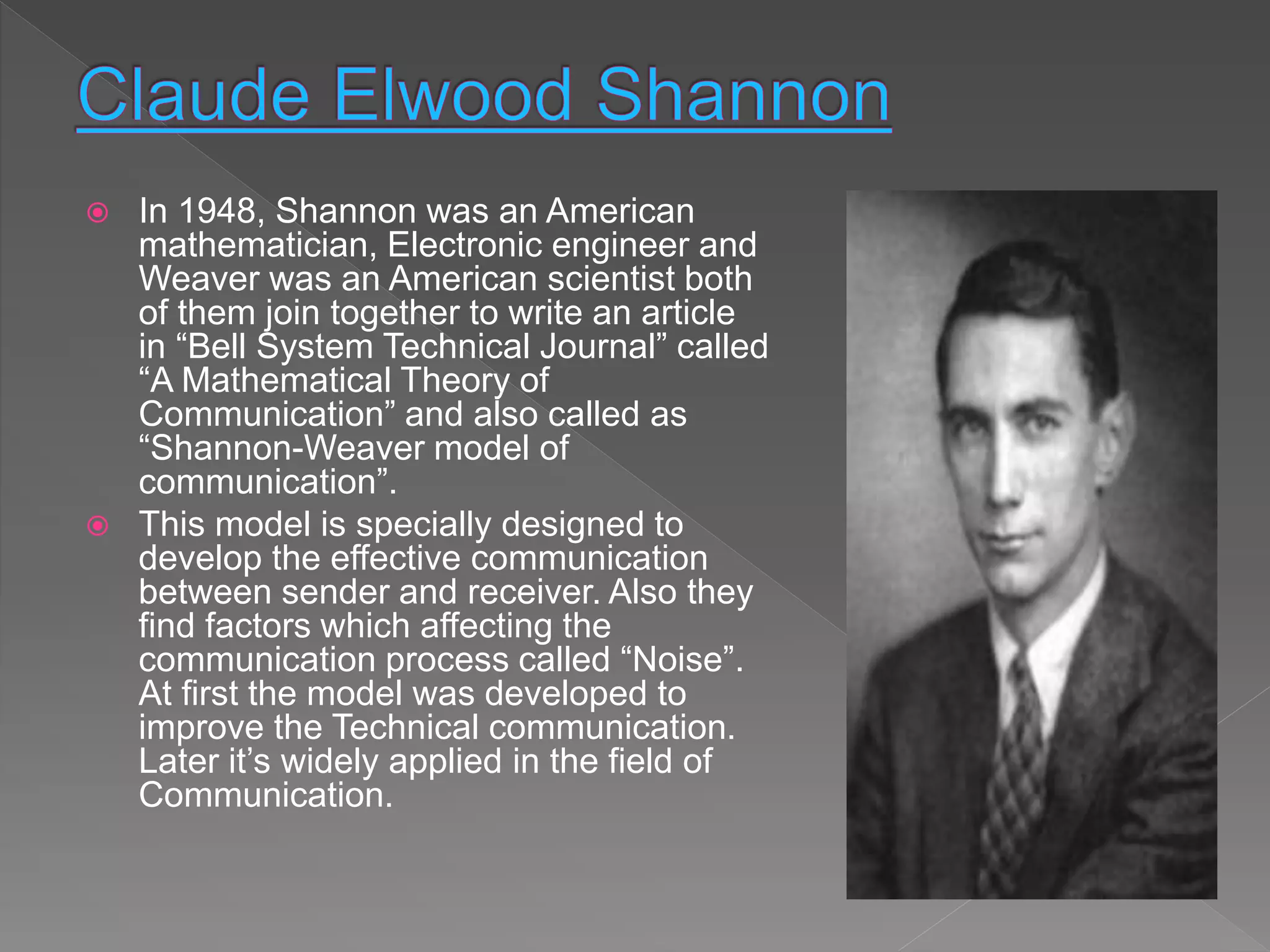 Shannon and weaver model of communication | PPTX