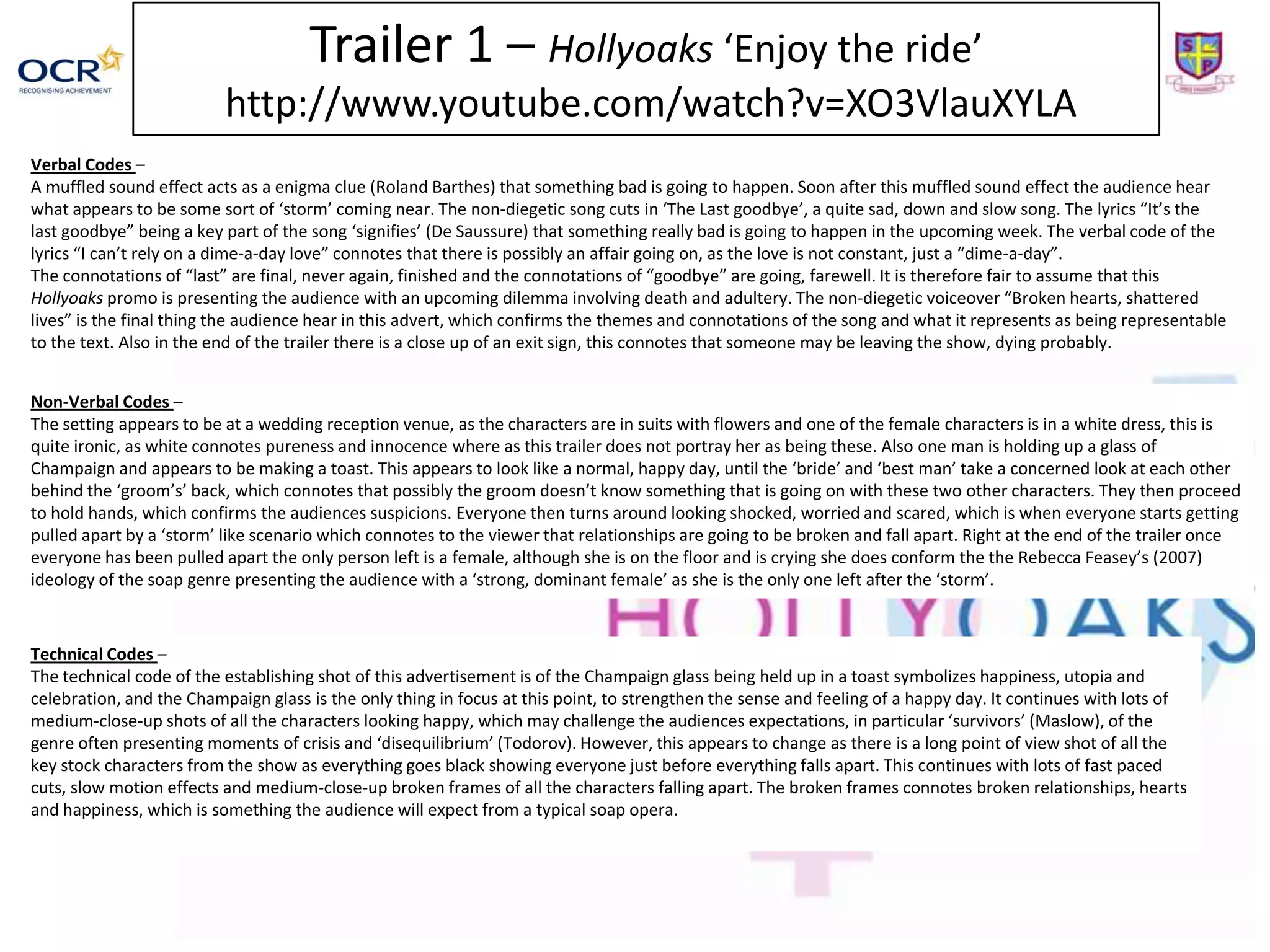 Textual Analysis of 2 Soap Opera Trailers | PPTX