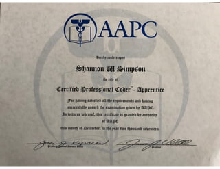 Shannon W Simpson_AAPC CPC Certification | PPT