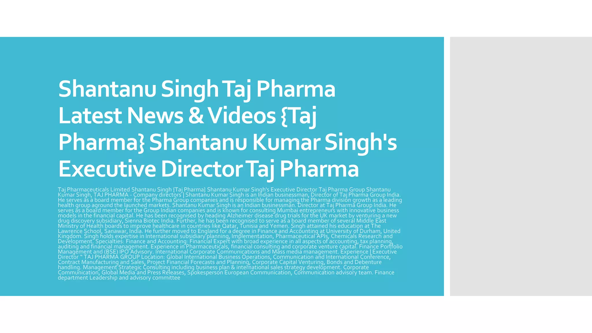 Shantanu singh taj pharma news | PPT