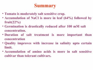 Physiological mechanisms of salt tolerance in Tomato | PPT