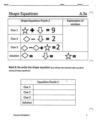Shape Equations Practice 8 25 | PDF