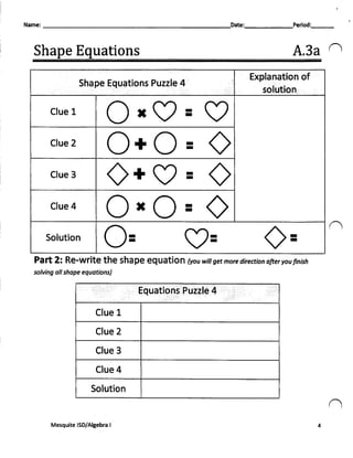 Shape Equations Practice 8 25 | PDF