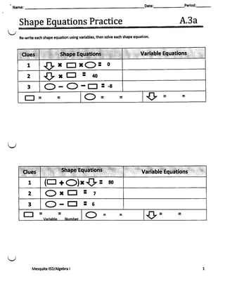 Shape Equations Practice 8 25 | PDF | Physics | Science