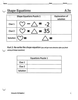 Shape Equations Practice 8 25 | PDF