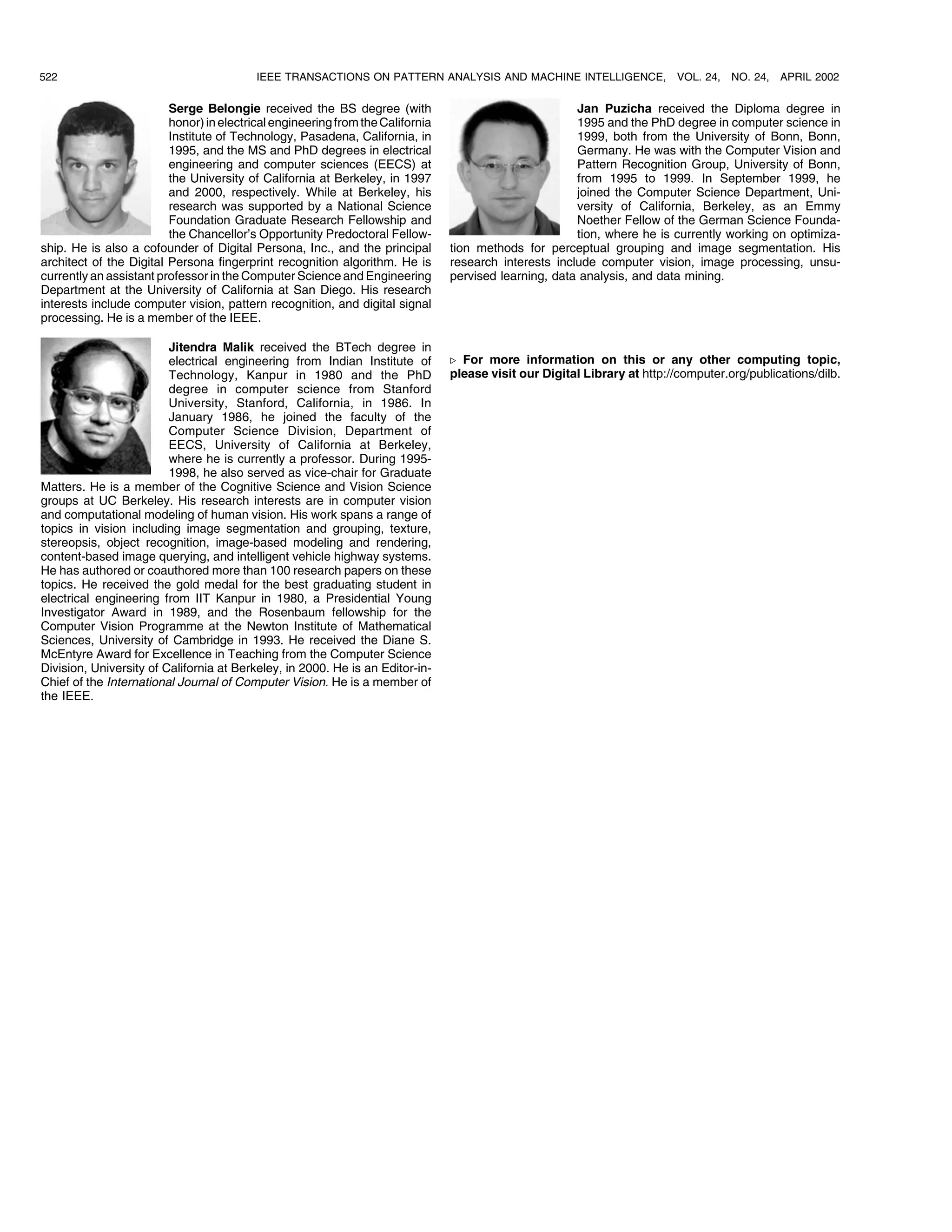 Shape matching and object recognition using shape context belongie pami02 | PDF