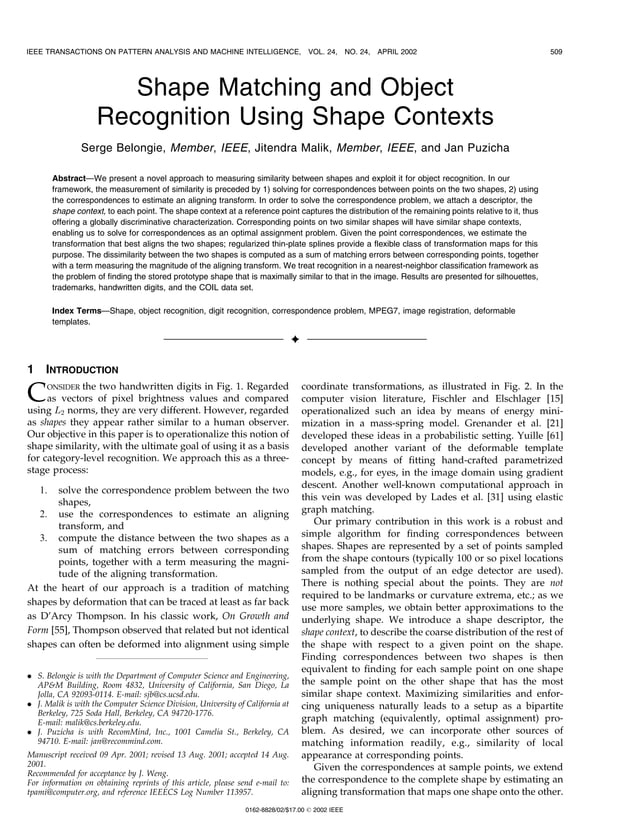 Shape Matching And Object Recognition Using Shape Context Belongie Pami02 Pdf