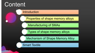 Shape memory alloys in textile | PPTX