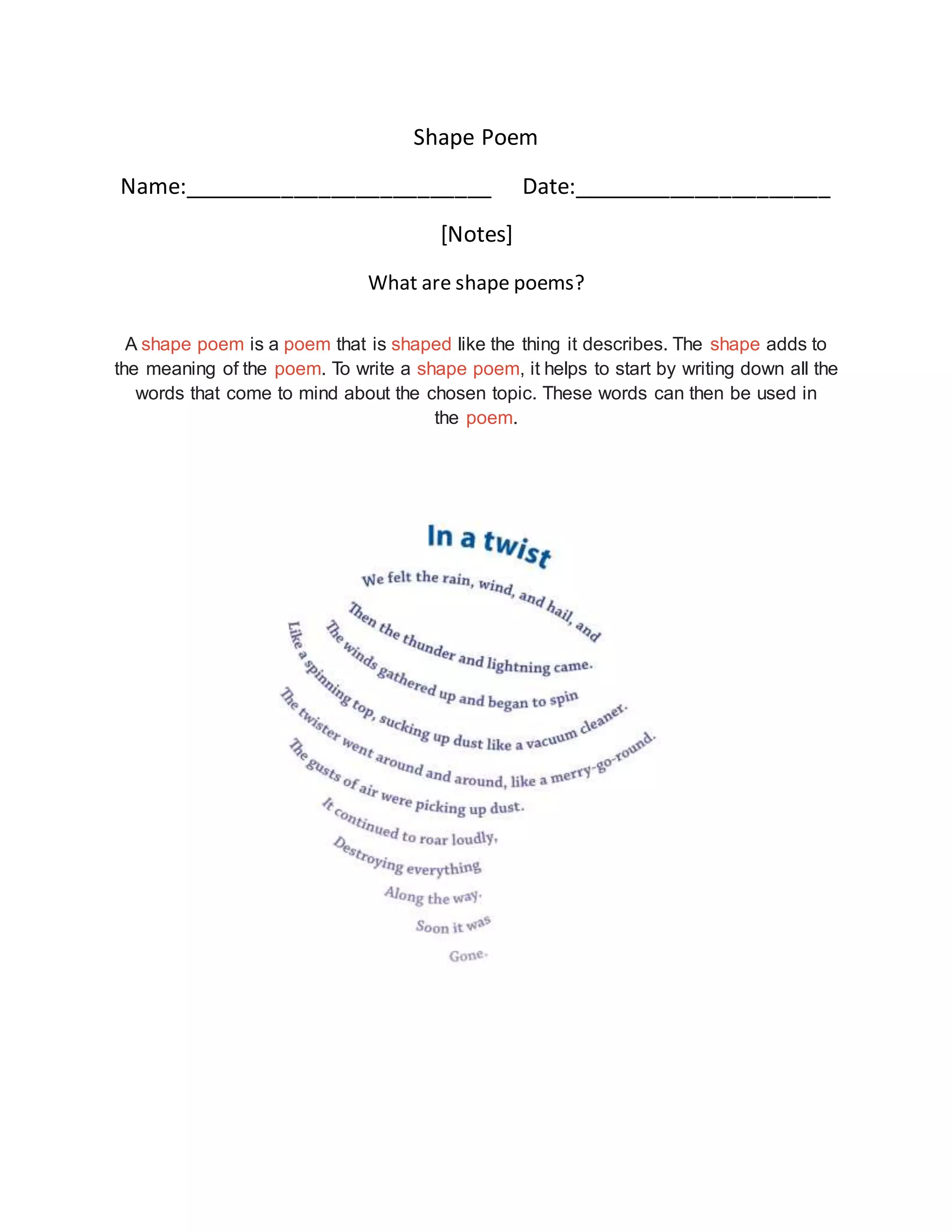 Shape poem note | DOCX