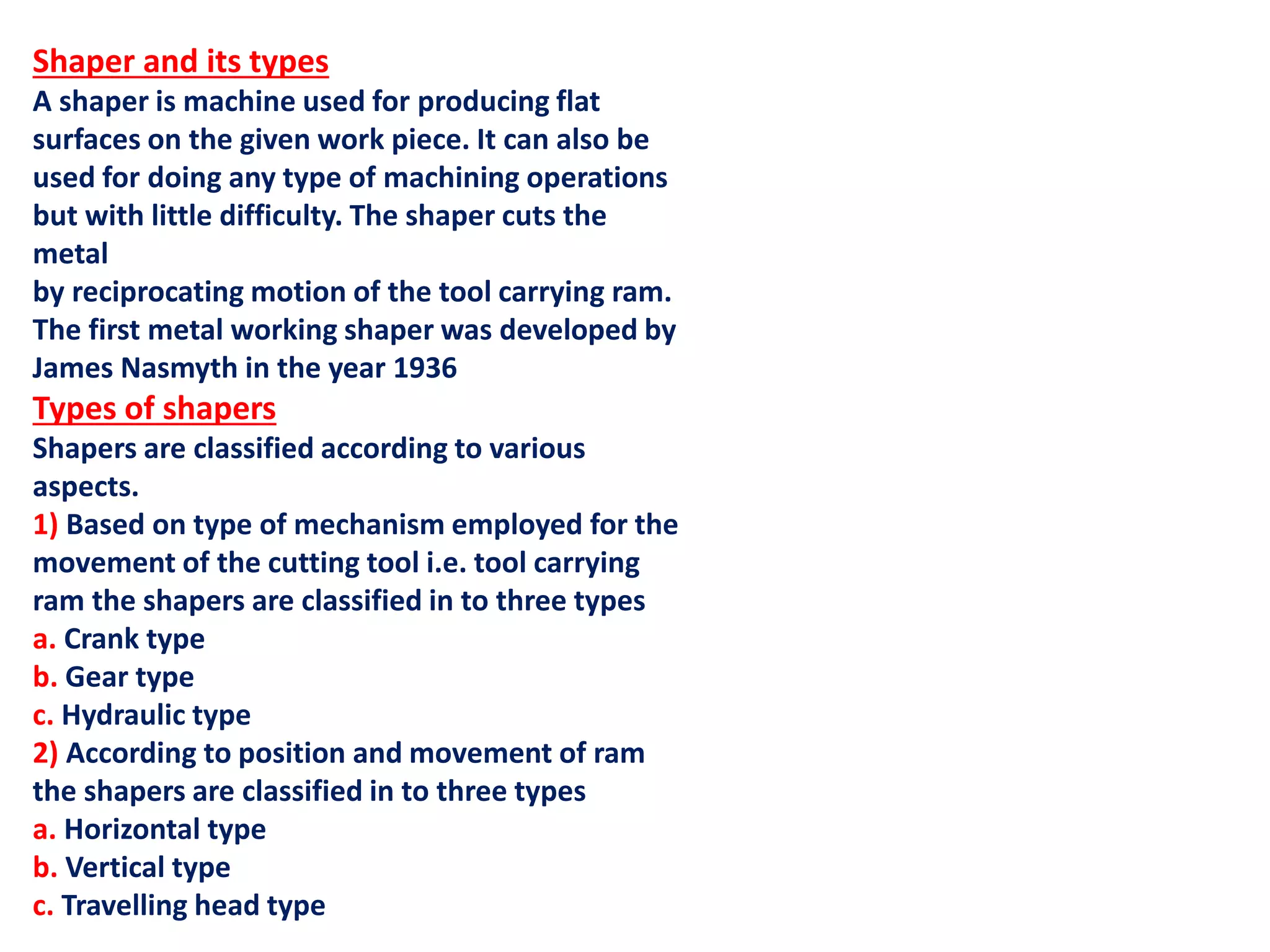 Shaper Machine Ppt | PPTX
