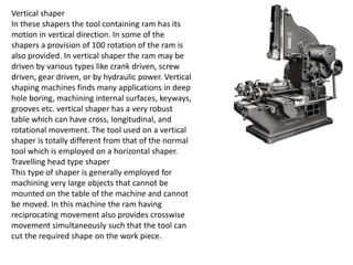 Shaper Machine Ppt | PPTX | Woodworking | Arts and Crafts