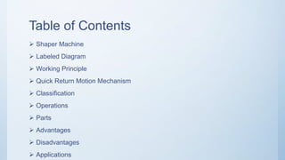 Shaper & planer machines | PPTX