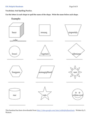 ESL Helpful Handouts-Shapes And Places | PDF