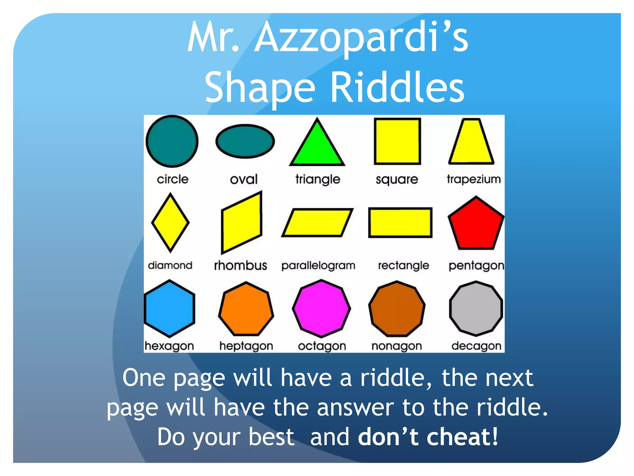 Shapes riddles grade 2 | PPTX