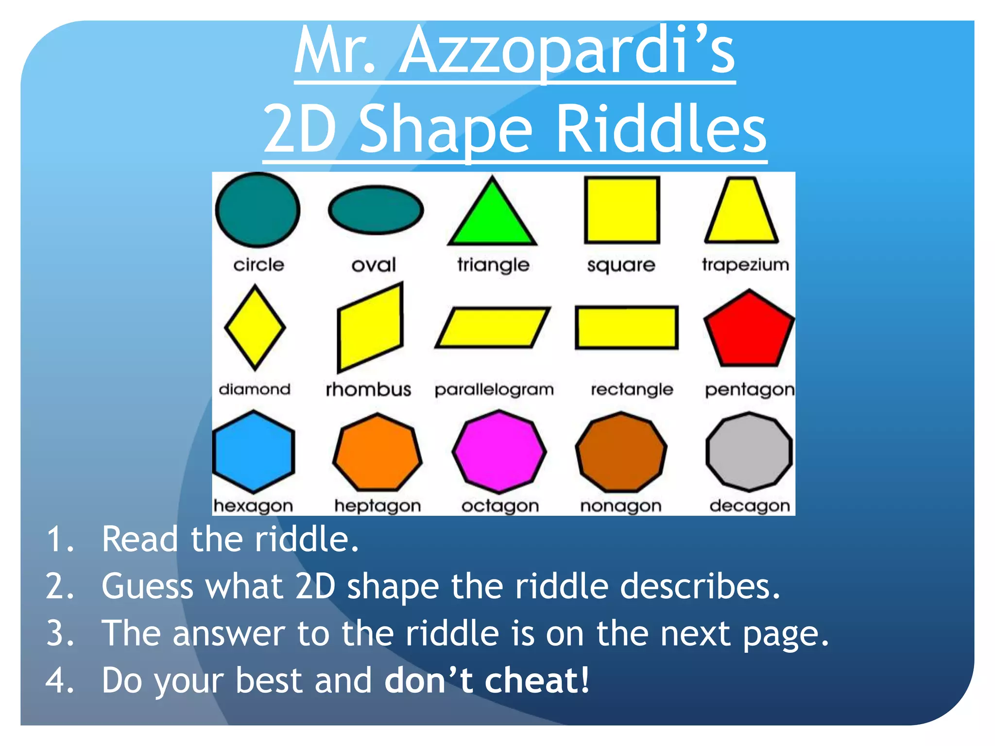 Shapes riddles grade 2 | PPTX