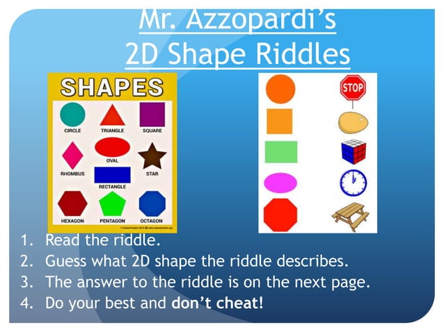 Shape Riddles - Kindergarten | PPTX | Games and Puzzles | Hobbies ...