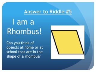Shape Riddles - Kindergarten | PPTX | Games and Puzzles | Hobbies ...