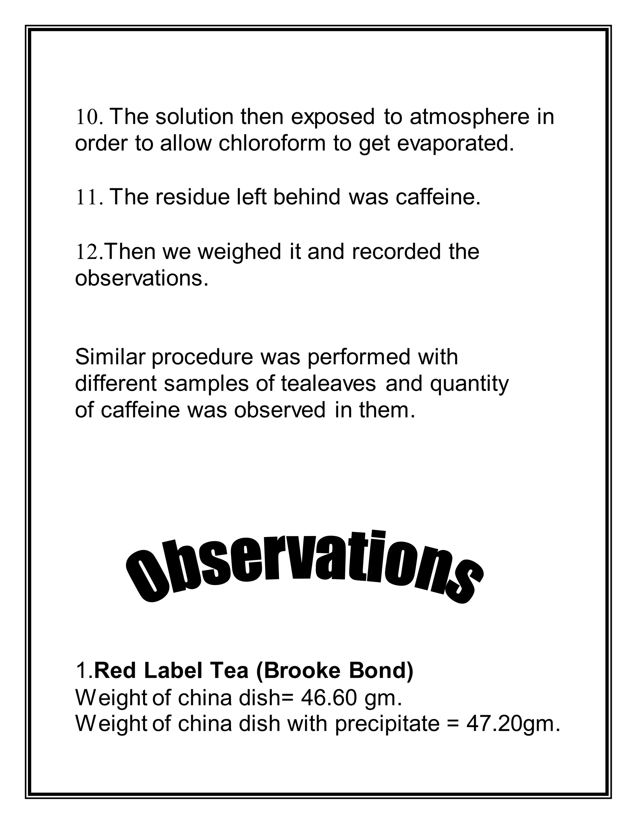 chemistry project on detection of caffeine in tea | DOCX