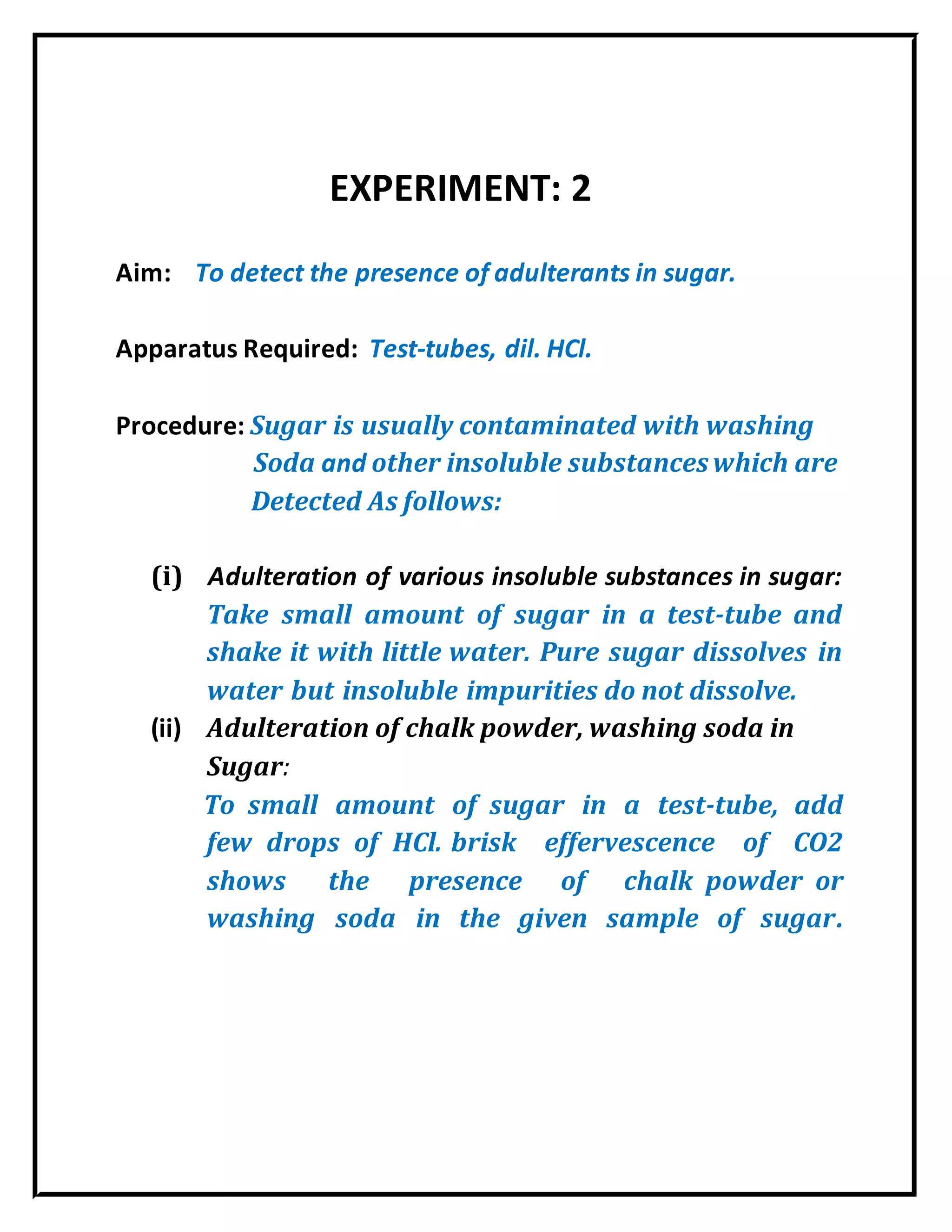 chemistry investigatory project on food adulteration | DOCX