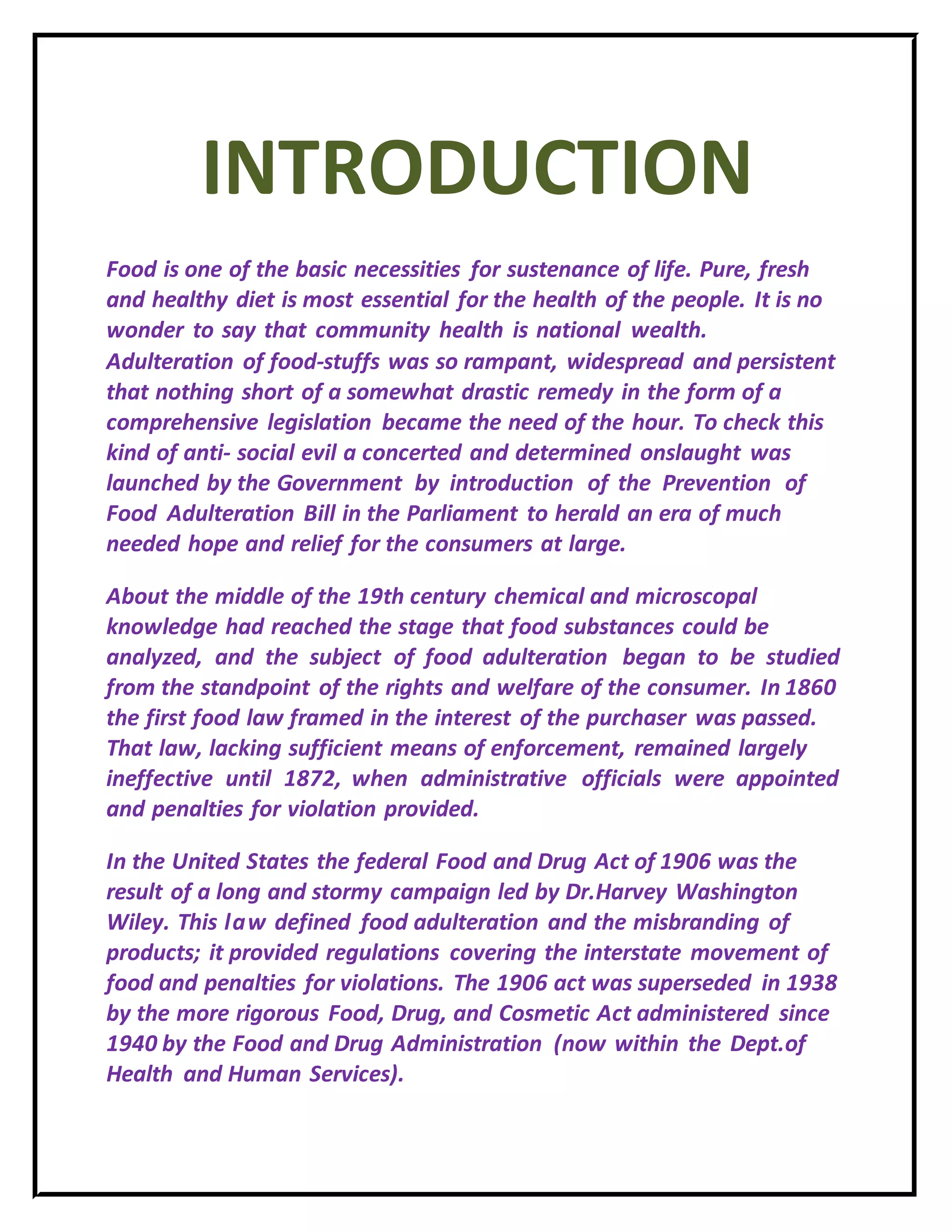 chemistry investigatory project on food adulteration | DOCX