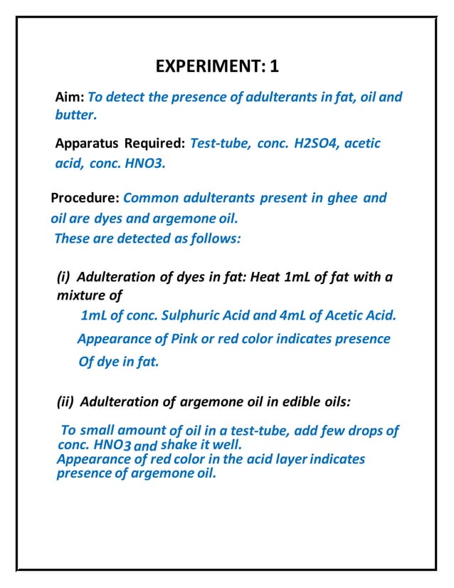 chemistry investigatory project on food adulteration | DOCX | Chemistry ...