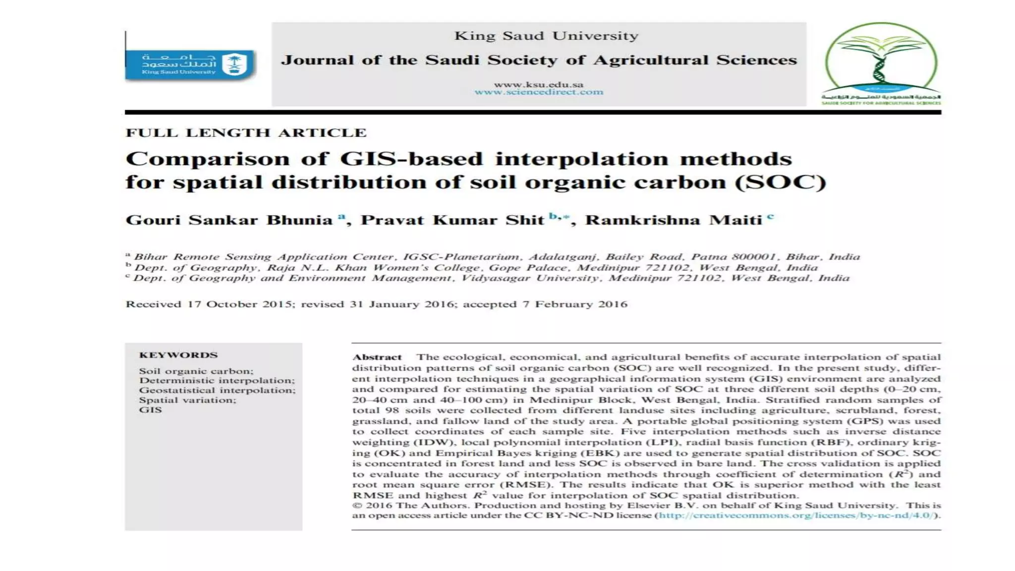 SPATIAL VARIABILITY OF SOIL ORGANIC CARBON IN DIFFERENT LAND USE SYSTEM USING GIS AND REMOTE ...