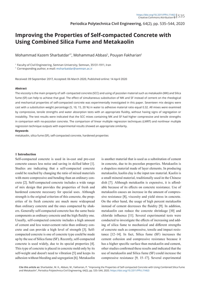 Improving the Properties of Self-compacted Concrete with Using Combined Silica Fume and ...
