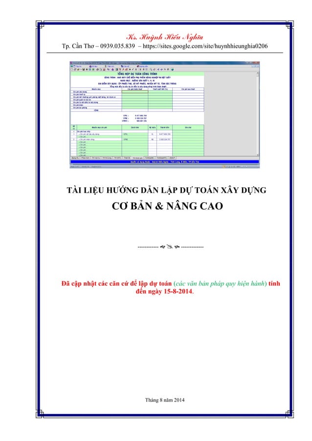 Share huong dan du toan xay dung - cap nhat quy dinh hien hanh den ngày 15-8-2014 | PDF