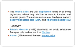 Nucleic acid and its chemistry - DNA, RNA, DNA as genetic material | PPT