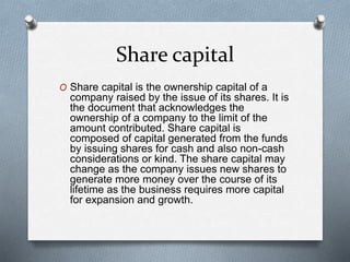 share capital of a company ,meaning and typs | PPTX