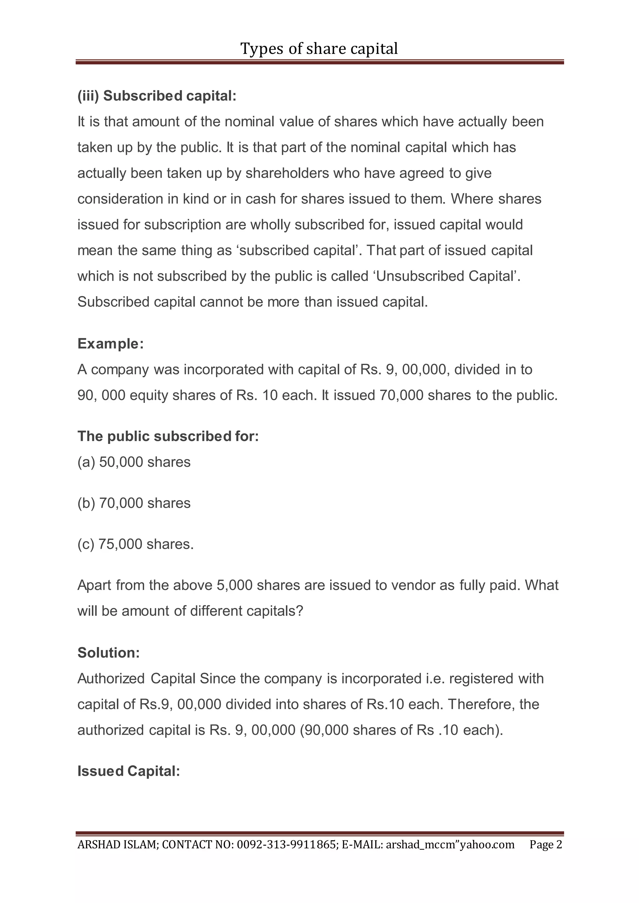 Share capital and its types 1 | DOCX