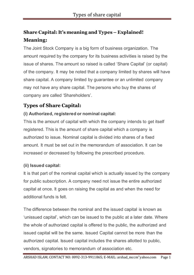 Share capital and its types 1