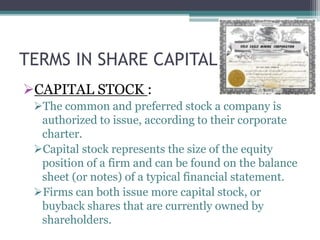 Share capital, capital stock & it’s components | PPTX