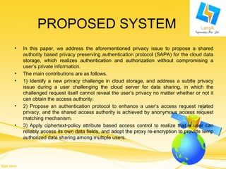 Shared authority based privacy preserving authentication protocol in cloud computing | PPT