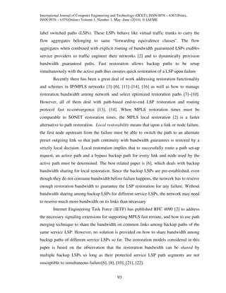 Shared bandwidth reservation of backup paths of multiple lsp against link and node failures | PDF
