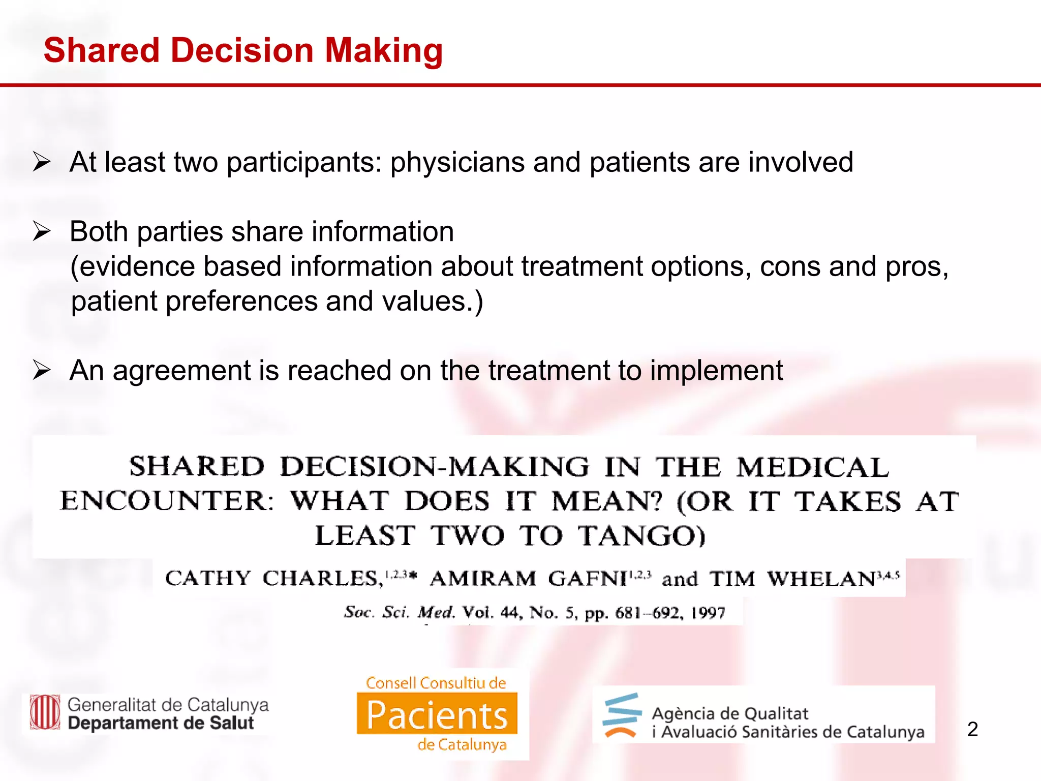 Shared Decision Making in Health in Catalonia | PPT