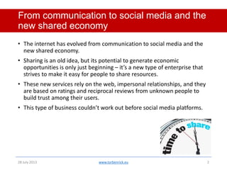 Shared economy - Collaborative consumption - The sharing economy | PPTX