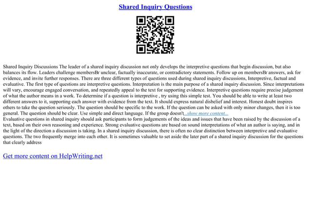 Shared Inquiry Questions | PPT