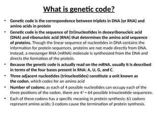 Share Genetic code and its role and function in cell | PPTX