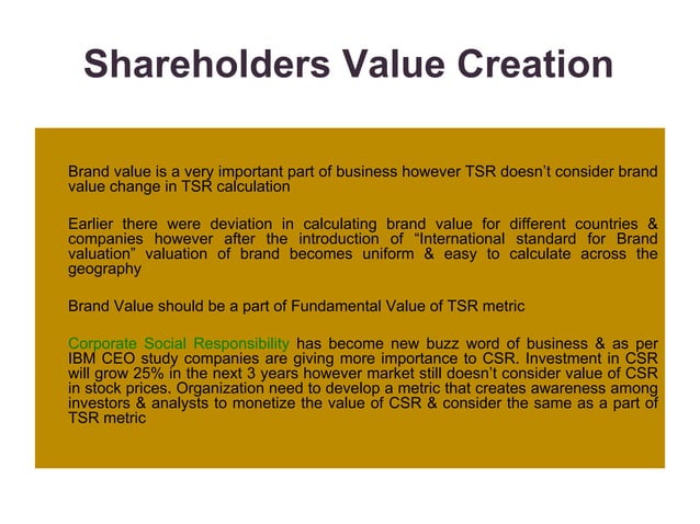 Shareholders Value Creation | PPT | Stocks and Bonds | Personal Investing