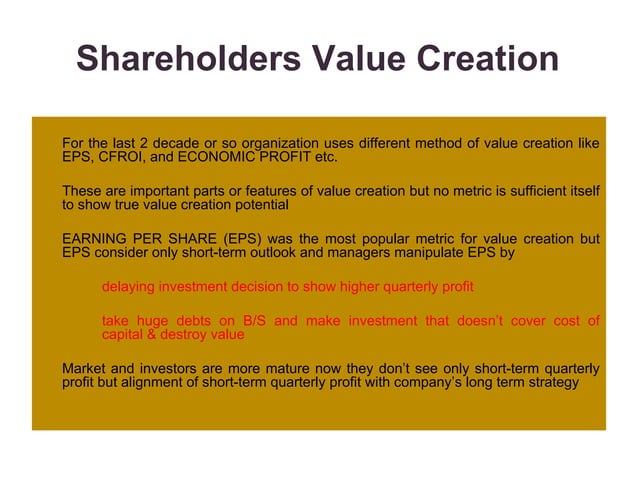 Shareholders Value Creation | PPT | Stocks and Bonds | Personal Investing
