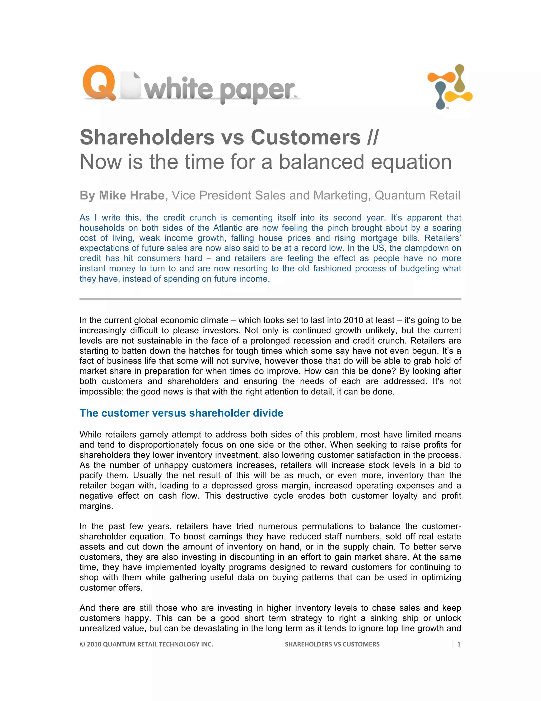 Shareholders vs Customers: Now is the time for a balanced equation in ...