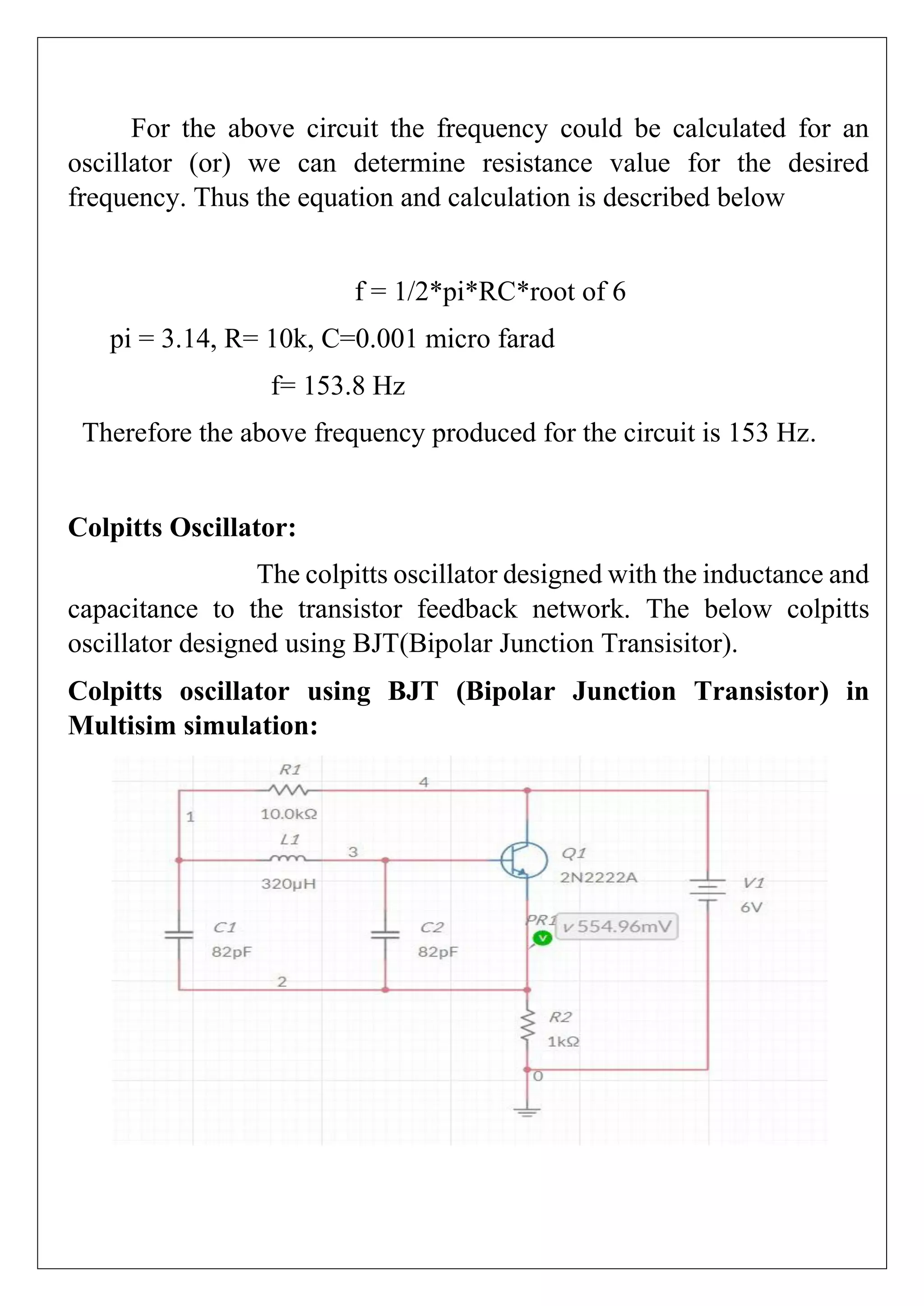 Oscillator Circuit using Multisim Software | PDF