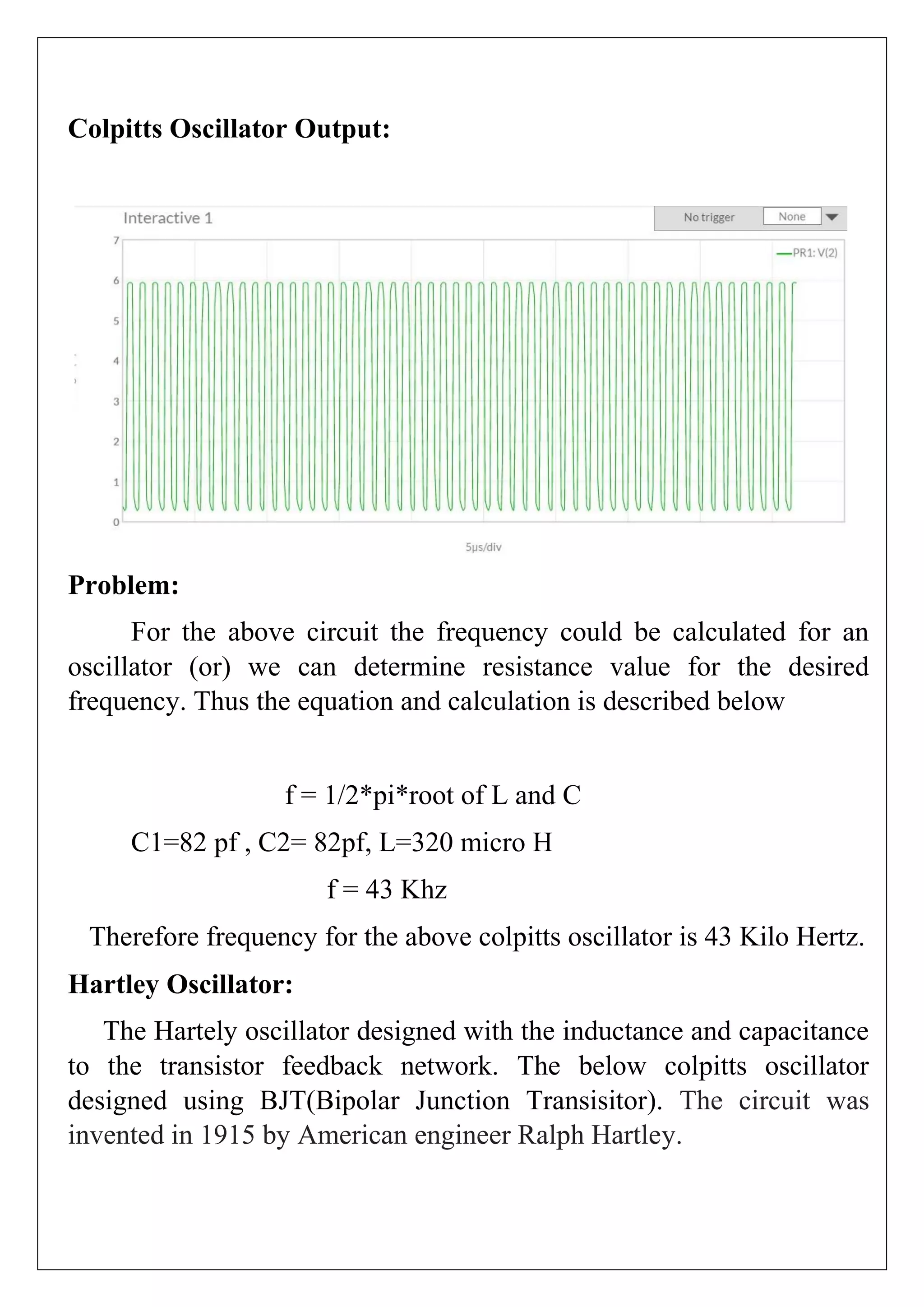 Oscillator Circuit using Multisim Software | PDF