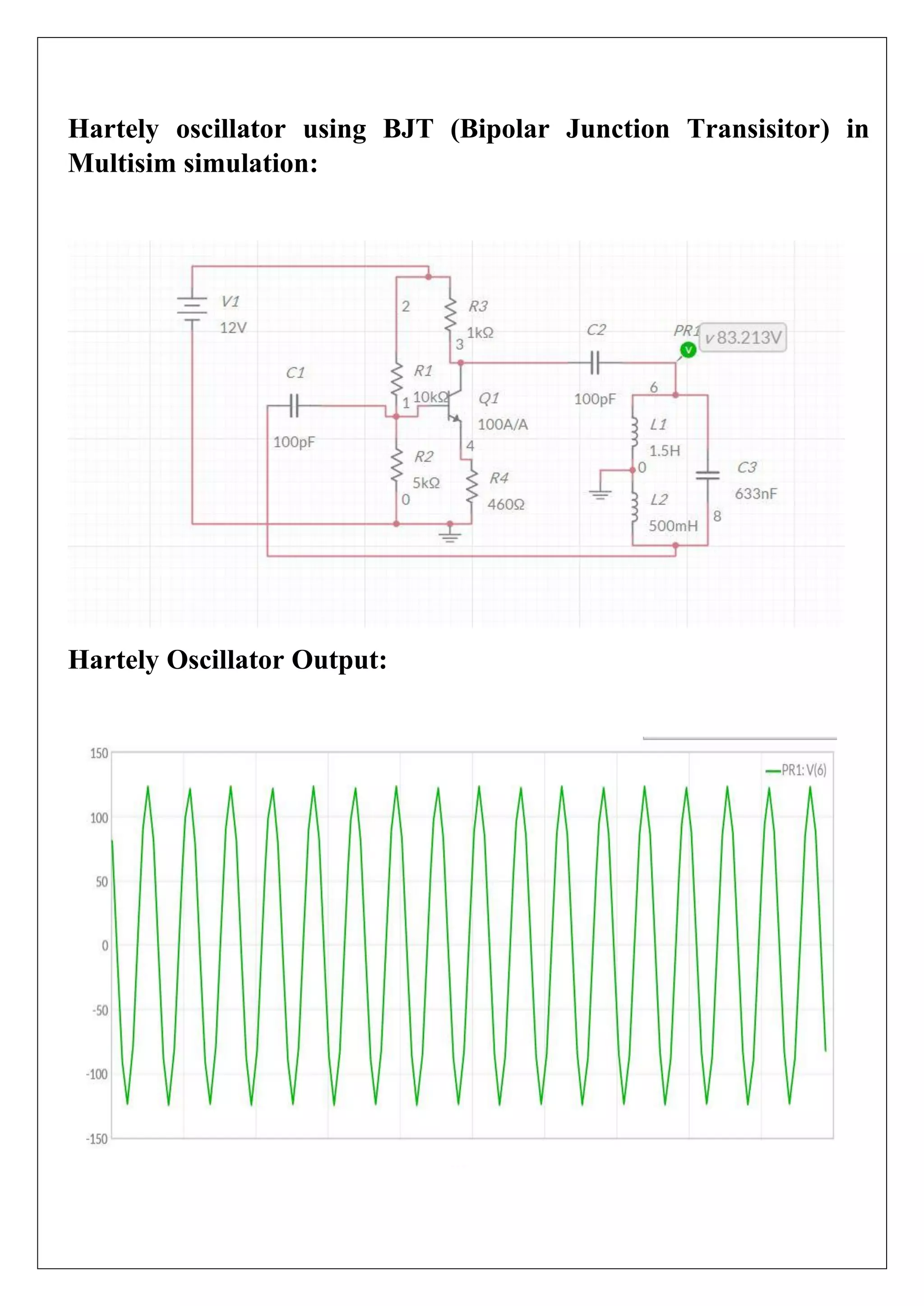 Oscillator Circuit using Multisim Software | PDF